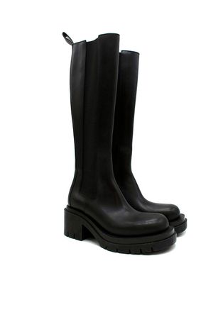 Bottega Veneta Lug Black Leather Tall Boots Size 39.5