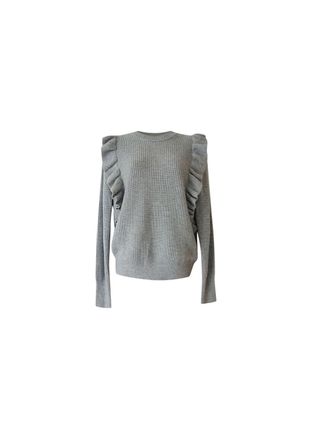 7 For All Mankind grey ribbed frilled shoulder jumper Size S