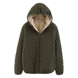 Generic Doudoune courte en polaire matelass&eacute;e &agrave; fermeture &eacute;clair pour femme Coupe ajust&eacute;e Hiver Chaud Rembourrage en losanges, vert militaire, 3XL