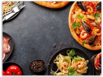 Wallario Glasunterlage/Schneidebrett aus Glas, Italienischer Genuss, Gr&ouml;&szlig;e 30 x 40 cm, Kratzfest, aus Sicherheitsglas