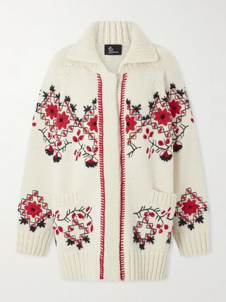 Moncler Cardigan Aus Einer Wollmischung Mit Stickereien - Creme