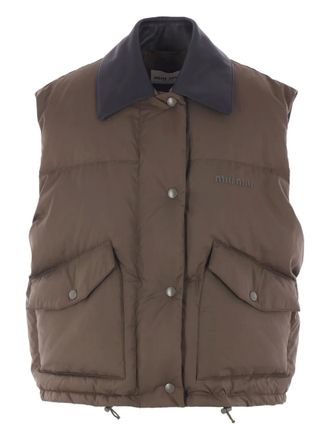 Miu Miu gilet matelassé à plaque logo - Vert