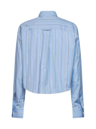 Ami Womens Cropped Cotton Shirt Light Blue