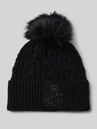 Lauren Ralph Lauren Strickmütze mit Bommel und Label-Stitching