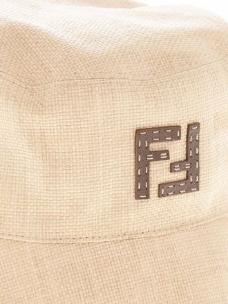 Fendi FXQ801AIKJF0RQ0 Rafia Effect Logo Bucket Hat - Beige