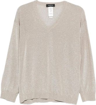 Fabiana Filippi Femme, Pulls, Brun, Taille: 36 FR Pull &agrave; col en V &agrave; manches longues