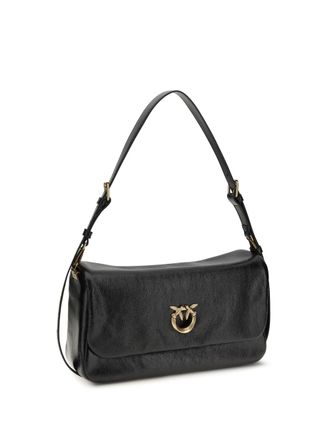 Pinko Womens Love Click Soft Horizontal Shoulder Bag Nero-Antique Gold Calf Leather Bos Taurus