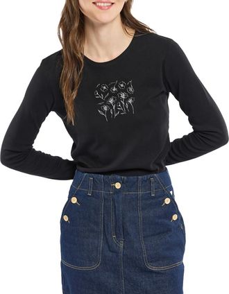 Armor Lux Damen-T-Shirt, Schwarz SERI.Moon Flower, XL