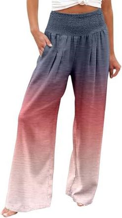 Generic Pantalon en coton et lin pour femme - Jambe large - Pantalon de plage d&eacute;t&eacute; confortable - Pantalon de yoga Palazzo - XIYU26094, gris, 3XL