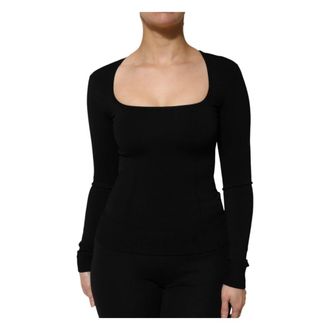 Dolce & Gabbana Geripptes Top mit eckigem Ausschnitt - - Knitwear - Damen - Schwarzk - 2XS
