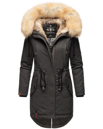 Navahoo warme Damen Winter Jacke lang Kunstfell Winterjacke Parka Mantel B660 [B660-Bomb-Anthrazit-Gr.S]