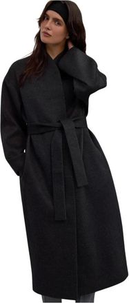 Estro & Luminara Femme, Manteaux, Gris, Taille: 38 FR Long manteau avec ceinture &agrave; nouer en laine de chameau et cachemire