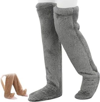 Generic Goose Down Knee Socks for Christmas,Soft Cozy Long Fuzzy Thigh High Socks,Plush Over The Knee Tube Slipper Sock (FR/ES, Alpha/lettres, Taille unique, 