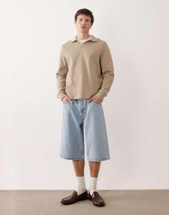 Calvin Klein Jeans Short d&eacute;contract&eacute; long en jean - Bleu clair d&eacute;lav&eacute;