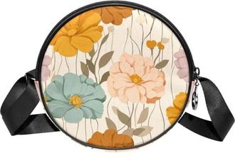 Generic Sac &agrave; bandouli&egrave;re rond pour femme, petit sac &agrave; bandouli&egrave;re &agrave; motif floral pastel avec fermeture &eacute;clair, bretelles r&eacute;glables, sac &agrave; main rond d&eacute;contrac