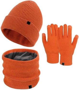 Generic Ensemble de bonnets, écharpes et gants en laine pour femme et homme - Pour lautomne et lhiver, Orange, taille unique