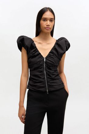 Ganni Haut froncé noir Coton Biologique - Taille 38 - Pour Femme