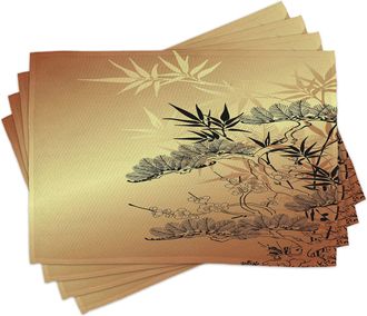 Abakuhaus japanisch Platzmatten, Niederlassungen Und Bambusmotive Mit Auffälliger Blatt Natur Illustration, Waschbare Stoff Esszimmer Küche Tischdekorations Dig