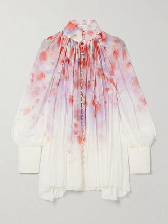 Zimmermann Crush Bluse Aus Krepon Mit Blumenprint Und Falten - Pink