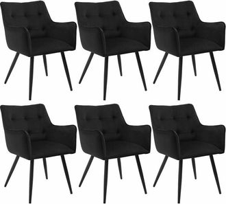 Woltu Woltu - Lot de 6 Chaises de Salle à Manger Scandinave Fauteuil Rembourrée en Velours, Pieds en Métal, Noir
