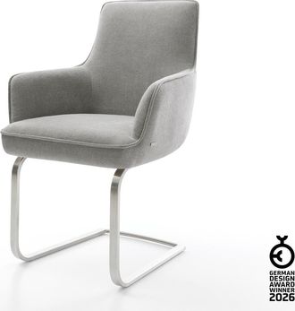 DELIFE Freischwinger Heira-Flex mit Armlehnen Strukturstoff Soft Grau Freischwinger flach Edelstahl Taschenfederkern, Esszimmerst&uuml;hle