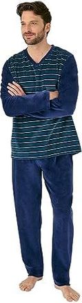 Damart Pyjama Velours rayé mélange Coton Homme Bleu Taille XXL