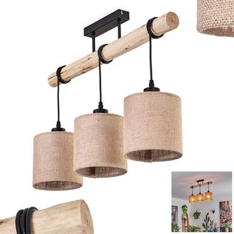 HOFSTEIN Deckenleuchte Soungou, moderne Deckenlampe aus Holz/Metall/Leinen in Natur/Schwarz/Beige, 3-flammige Deckenleuchte im skandinavischen Design, 3 x E27,