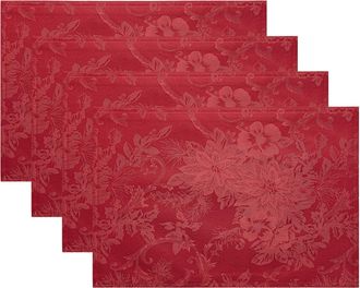 Elrene Weihnachtsstern Eleganz Platzsets aus Jacquard-Stoff, 4 St&uuml;ck, Polyester, Rot/Ausflug, einfarbig (Getaway Solids), 13 x 19, 4