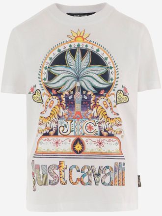 Just Cavalli T-shirt en coton avec imprim&eacute; maxi