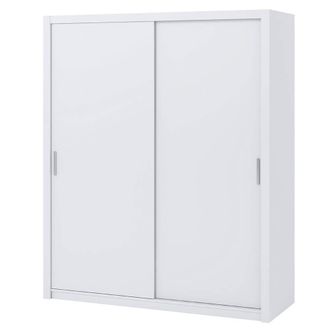 Selsey Rinker - Schwebet&uuml;renschrank/Kleiderschrank 2-t&uuml;rig mit 2 Kleiderstangen, Opt. mit Spiegel, 180 cm (Wei&szlig; Matt ohne Spiegel)