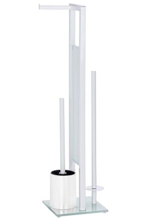 WENKO Wc-Bürstenkombination Rivalta, Weiß, Metall, 18x70x23 cm, Bürstenkopf austauschbar, Ersatzrollenhalter, Papierhalter, Badezimmer, WC Ausstattung, WC B