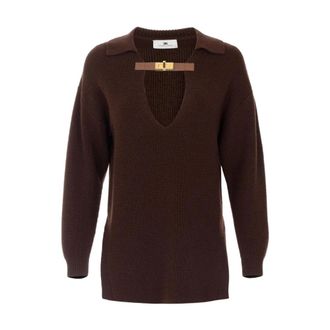 Elisabetta Franchi Regular Fit Pullover aus Wollmischung - - Knitwear - Damen - Braun - M