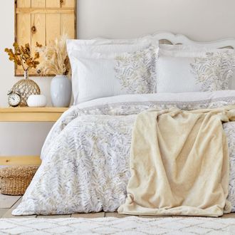 Karaca Home Bled Grau 100% Baumwolle Doppel-Bettbezug-Set, Bettbezug 200 cm x 220 cm, Bettlaken 240 cm x 260 cm, Kissenbezug 50 cm x 70 cm, Doppel Bettdecke-Set f