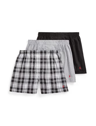 Ralph Lauren Herren-Boxershorts, Klassische Passform, Baumwolle, gewebt, 3er-Pack, Bengal Stripe/Red, Stockton Plaid/Red, Polo Black/Red, 3X
