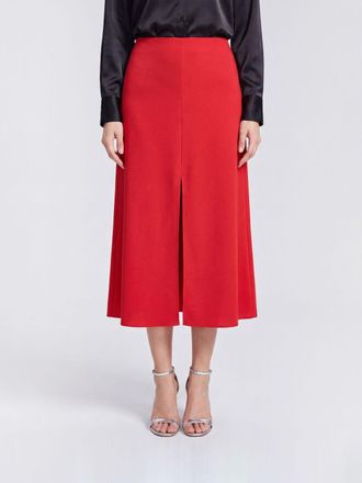 Valentino Garavani Jupe midi &eacute;vas&eacute;e &agrave; taille haute en pure soie rouge