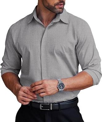Coofandy Chemise Habillée à Manches Longues pour Hommes Chemise Formelle à Boutons Chemise daffaires Gris Clair L