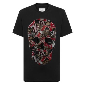 Philipp Plein Homme, Tops, Noir, Taille: 4XL Round Neck T-Shirt Skull Stones