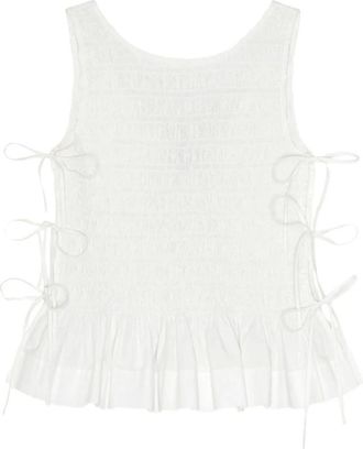 Ganni Femme, Tops, Blanc, Taille: 40 FR Side Tie Sleeveless Peplum Top