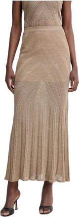 Twinset Femme, Jupes, Beige, Taille: 38 FR Jupe Longue Maille Chevron Pliss&eacute;e