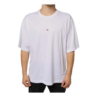 Dolce & Gabbana Metall-Logo Baumwoll-T-Shirt Wei&szlig; Kurzarm - - Tops - Herren - Wei&szlig; - 4XL