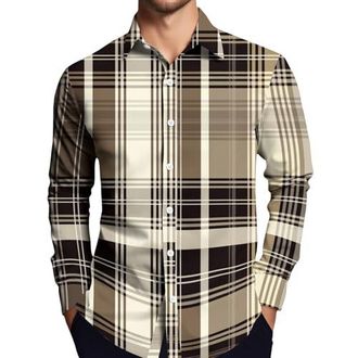 Generic Chemise &agrave; manches longues pour homme - Avec col classique et boutonni&egrave;re - En coton m&eacute;lang&eacute; - Pour la vie quotidienne, le bureau, les loisirs, Marron 