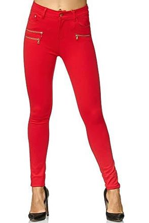 Elara Pantalon Femme Stretch Skinny Fit Jegging Chunkyrayan H86-10 Rouge 44 (2XL)