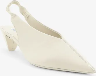 Loewe Womens Slingback Pumps Origami Cubic Leather White High Heel Shoes