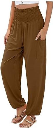 Generic Sarouel de yoga en coton pour femme - Taille haute - Style hippie décontracté - Jambe droite - Palazzo - Confortable - Style bohème - Pour la plage, l