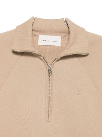 Ami Quarter-Zip Cotton Sweatshirt - Beige