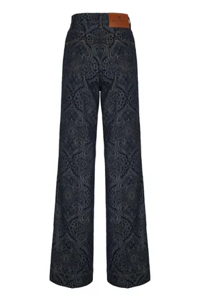 Etro Womens Flared Jeans Denim Jacquard Blue Cotton