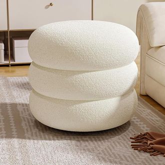 Generic Moderner weicher Boucle-Sherpa-Ottomane-Hocker for Wohnzimmer und Schlafzimmer, rosa gepolsterte Fußstütze mit kompakter gepolsterter Sitzfläche, 35,6