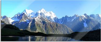 Pixxprint Glasbild Panorama, Wandbild aus Echtglas, Berge am See, 100x40 cm, inkl. Aufhängung und Abstandshalter