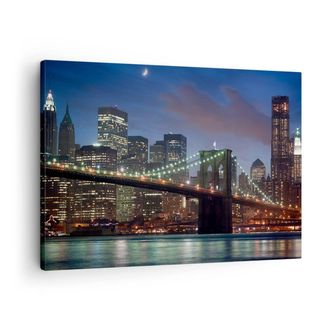 Arttor Bilder auf Leinwand Brooklyn br&uuml;cke nacht new york city Leinwandbild 70x50cm Wandbilder Dekoration Wohnzimmer Schlafzimmer Deko Klein Wanddeko Bild Wa