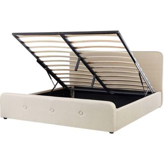Beliani Beliani - Polsterbett Beige 180 x 200 cm Doppelbett Hochklappbar Bettkasten Knopfverzierung Elegant Modern